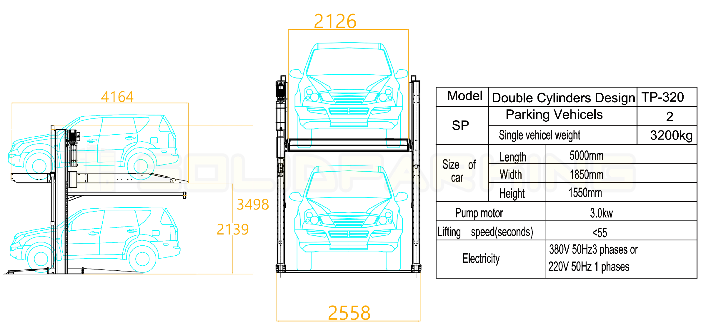 Two Post Parking Lift - Car Storage Lift, Automated Parking System & Car Elevator - SolidParking
